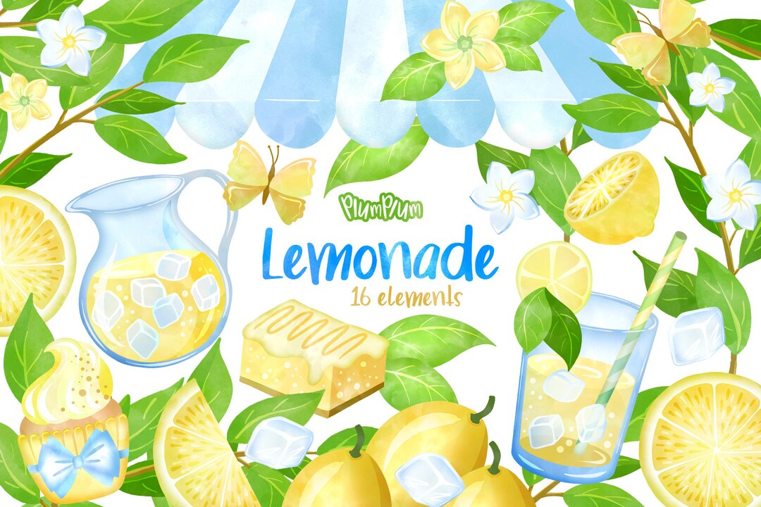 Lemon Clipart, Watercolor Lemonade, Summer Clipart, Lemon Scrapbook ...
