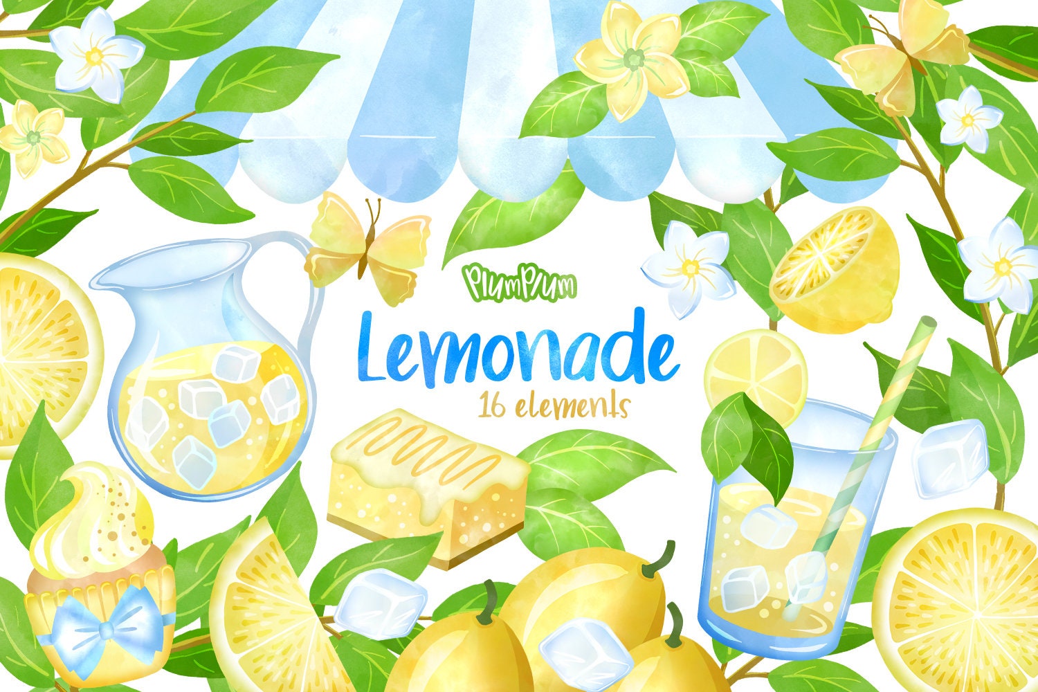 Lemon Clipart, Watercolor Lemonade, Summer Clipart, Lemon Scrapbook ...
