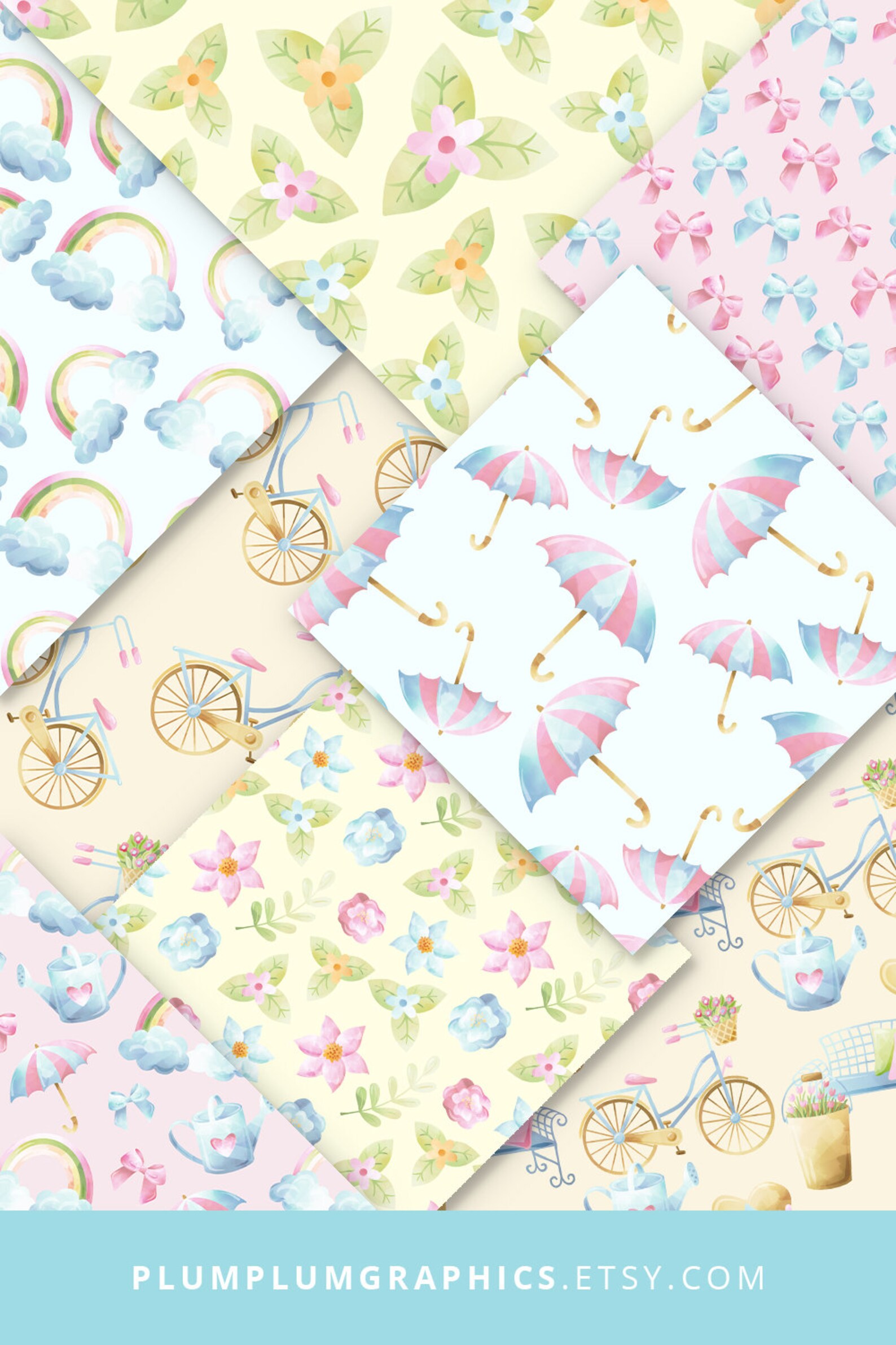 Pastel Digital Paper, Spring Pattern, Seamless Pattern, Spring Graphics ...