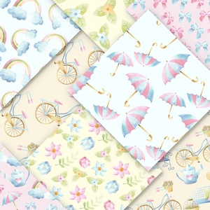 Pastel Digital Paper, Spring Pattern, Seamless Pattern, Spring Graphics ...