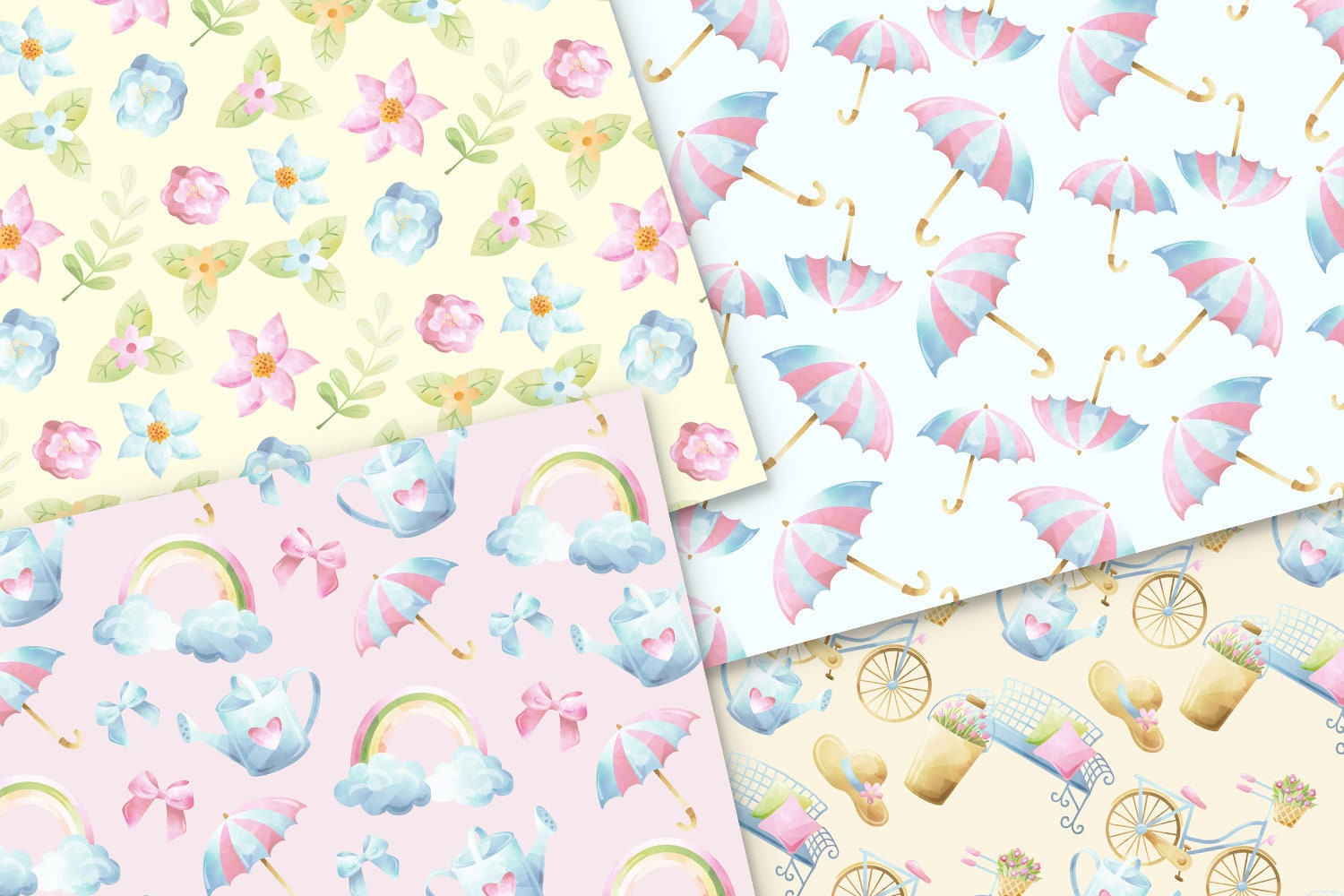 Pastel Digital Paper, Spring Pattern, Seamless Pattern, Spring Graphics ...