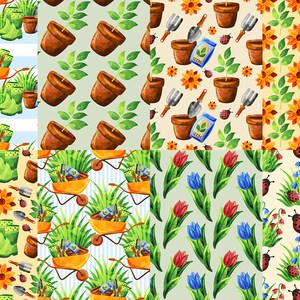 Gardening Digital Paper, Spring Digital Paper, Gardening Illustration ...