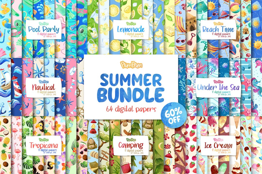 Summer Digital Papers Bundle, Seamless Pattern Bundle, Summer Pattern ...