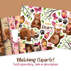 Bears Digital Papers, Cute Animals, Animal Pattern, Watercolor Paper ...