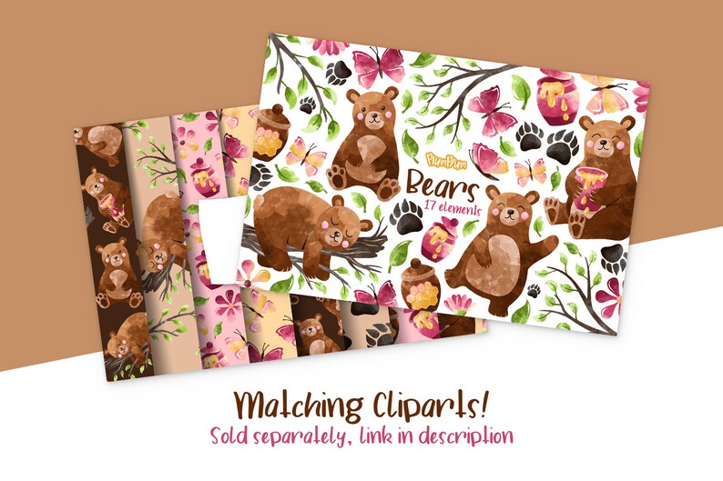 Bears Digital Papers, Cute Animals, Animal Pattern, Watercolor Paper ...