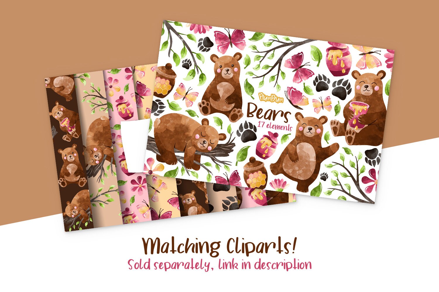 Bears Digital Papers, Cute Animals, Animal Pattern, Watercolor Paper ...