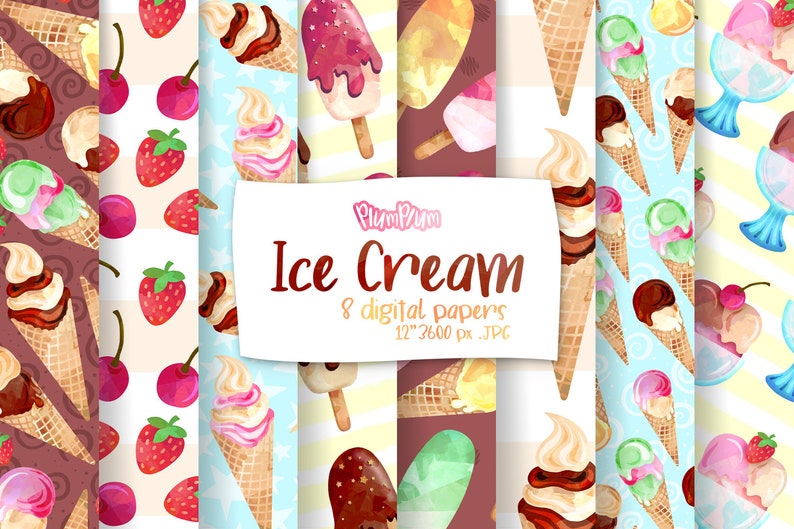 Ice Cream Digital Paper, Ice Cream Pattern, Seamless Pattern, Summer ...