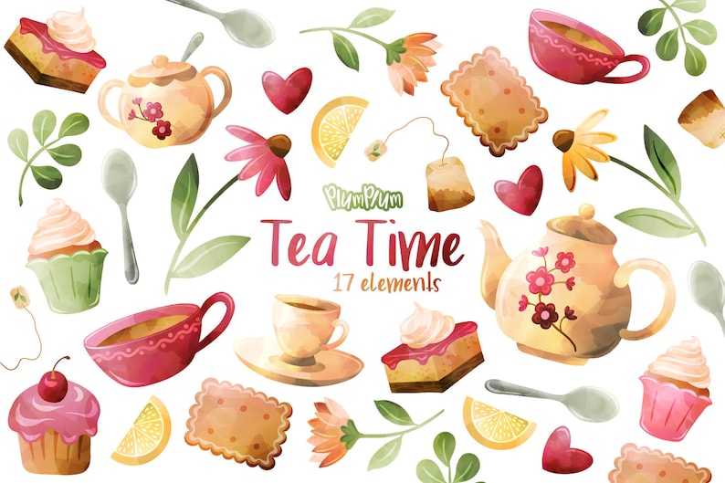 Tea Time Clipart Tea Party Clipart Tea Party Graphics Cute - Etsy
