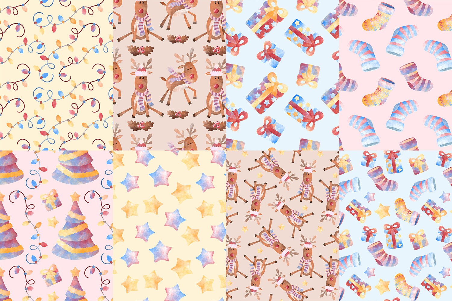 Reindeer Digital Papers, Christmas Patterns, Digital Background ...