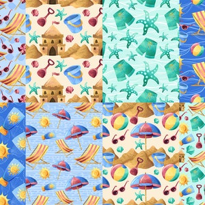 Beach Digital Paper, Summer Pattern, Summer Graphics, Vacation Digital ...