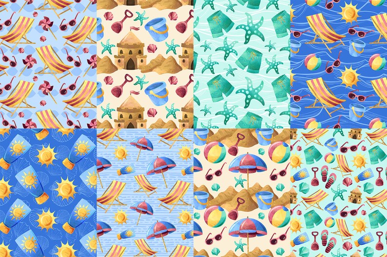 Beach Digital Paper Summer Pattern Summer Graphics Vacation | Etsy