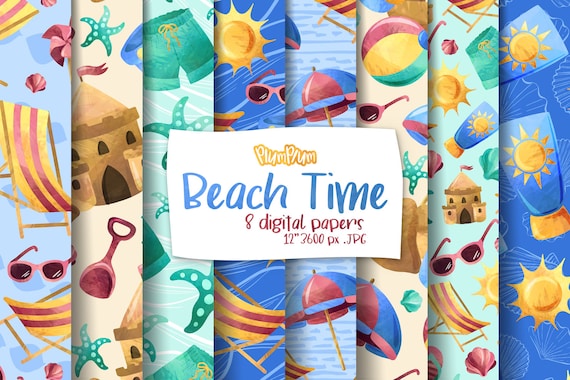 Beach Digital Paper Summer Pattern Summer Graphics Vacation | Etsy