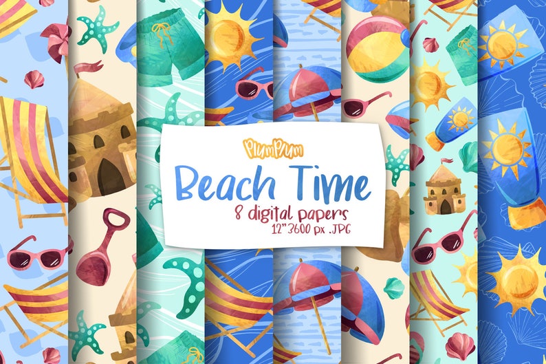 Beach Digital Paper, Summer Pattern, Summer Graphics, Vacation Digital ...
