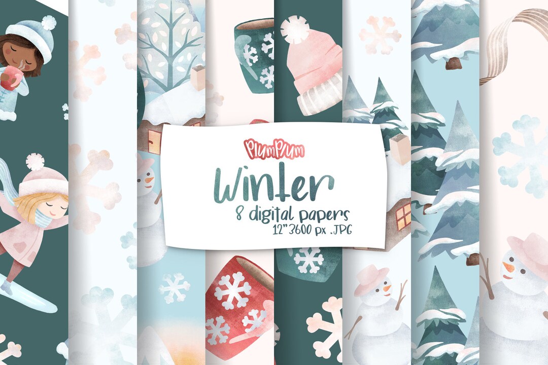 Winter Digital Papers, Winter Watercolor, Winter Patterns, Winter Girl ...
