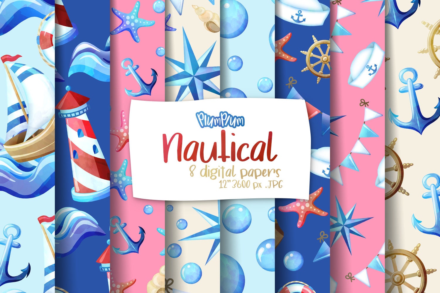 Nautical Digital Papers, Nautical Patterns, Summer Digital, Nautical ...