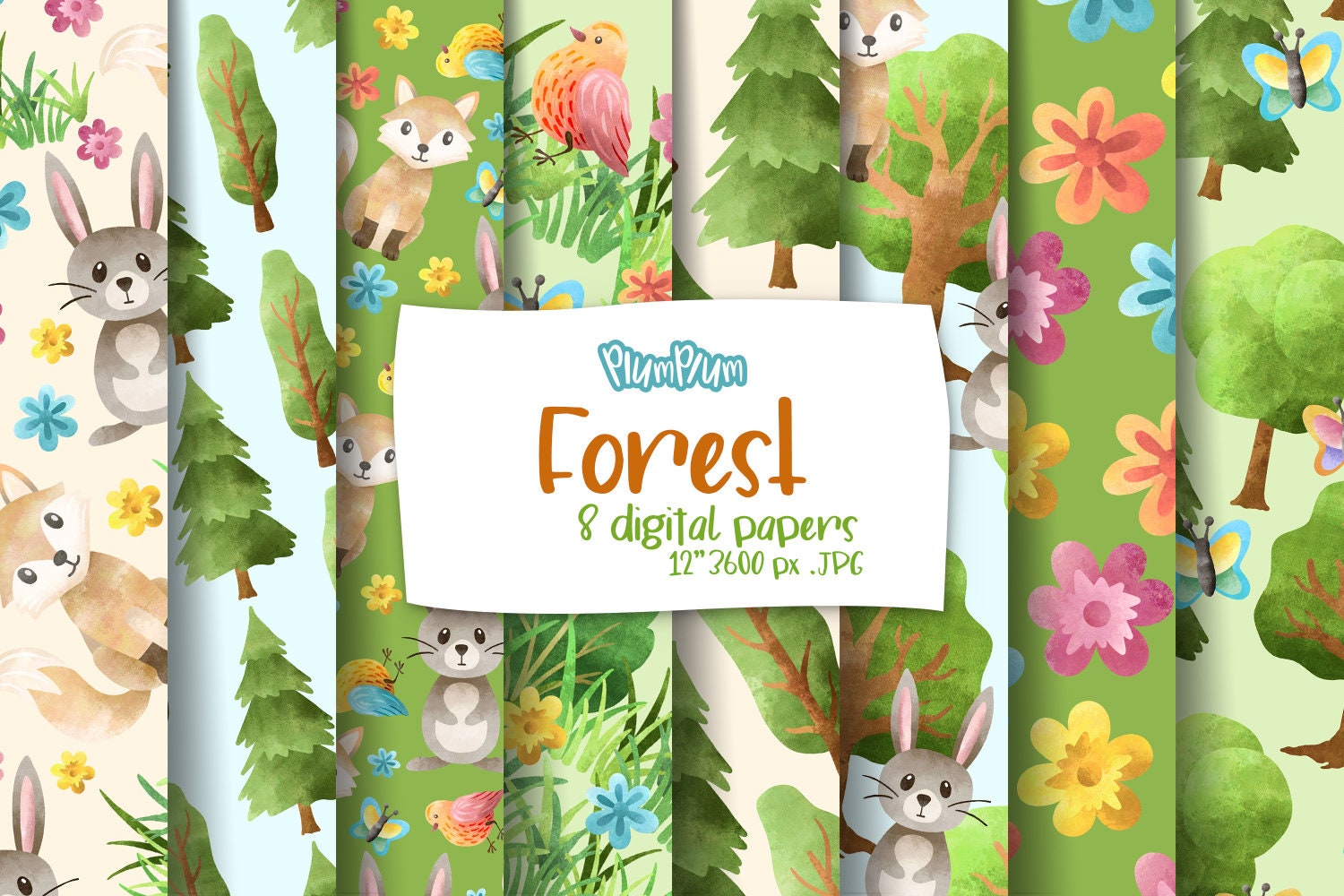 Forest Digital Papers, Forest Pattern, Spring Digital Papers, Tree ...