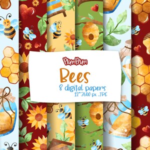 Bees Digital Papers, Bee Patterns, Cute Bees, Honey Pattern, Bee ...