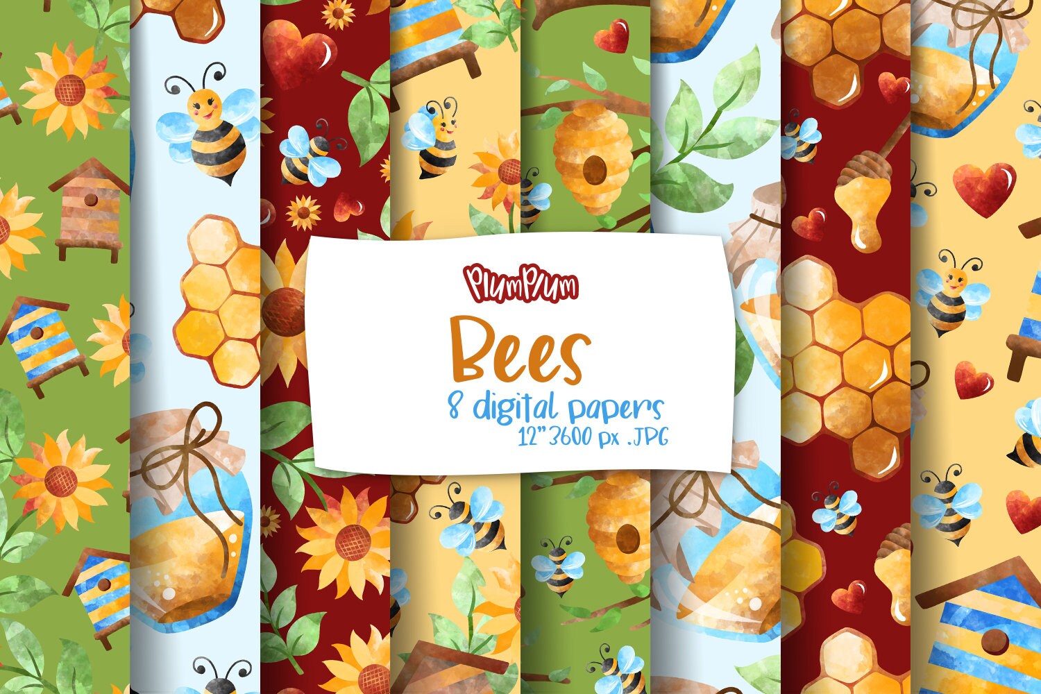 Bees Digital Papers, Bee Patterns, Cute Bees, Honey Pattern, Bee ...