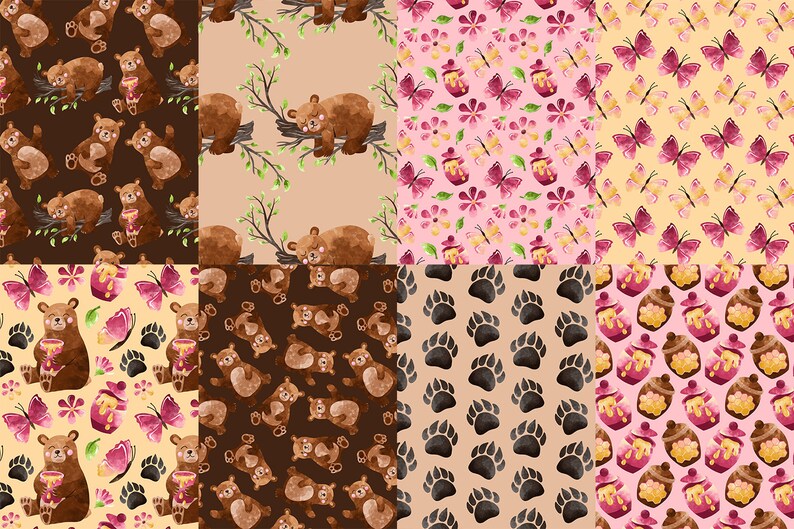 Bears Digital Papers, Cute Animals, Animal Pattern, Watercolor Paper ...
