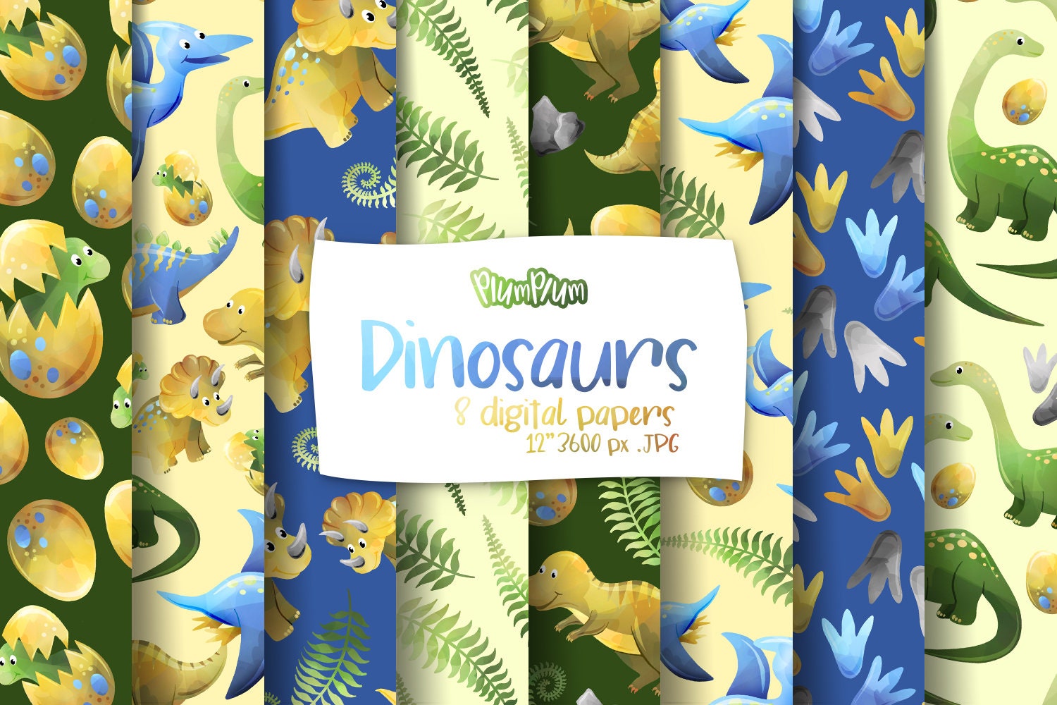 Dinosaurs Digital Papers, Dino Pattern, Trex Digital Paper, Dinosaur ...