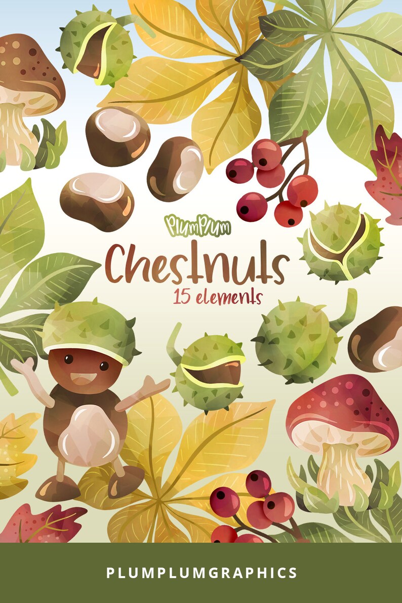 Chestnuts Clipart, Watercolor Chestnuts, Watercolor Clipart, Chestnuts ...