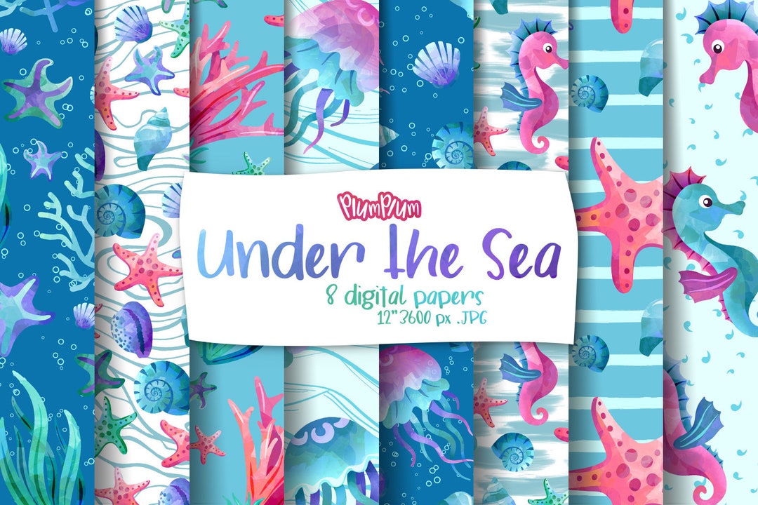 Ocean Digital Paper, Sea Life Pattern, Watercolor Sealife, Ocean ...