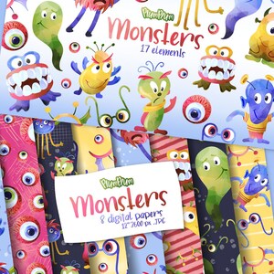 Monsters Digital Papers, Monsters Pattern, Monsters Graphics, Monster ...