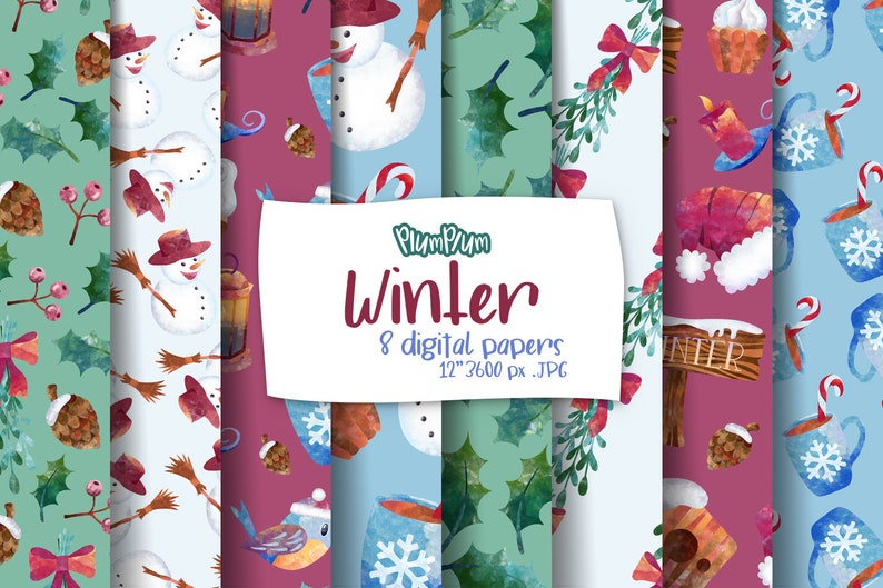 Christmas Digital Papers, Seamless Patterns, Winter Background ...