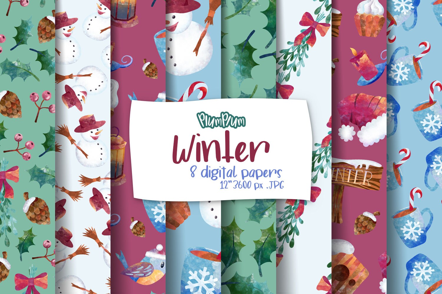 Christmas Digital Papers, Seamless Patterns, Winter Background ...