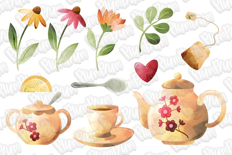 Tea Time Clipart Tea Party Clipart Tea Party Graphics Cute - Etsy
