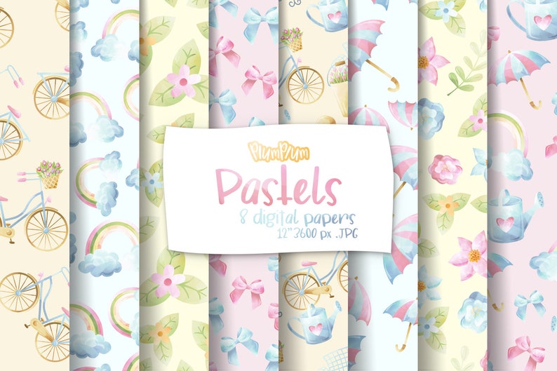 Pastel Digital Paper, Spring Pattern, Seamless Pattern, Spring Graphics ...