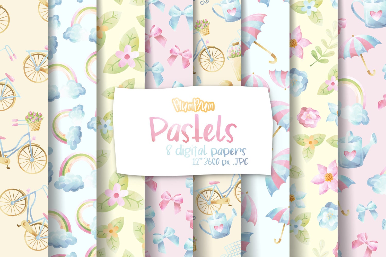 Pastel Digital Paper, Spring Pattern, Seamless Pattern, Spring Graphics ...