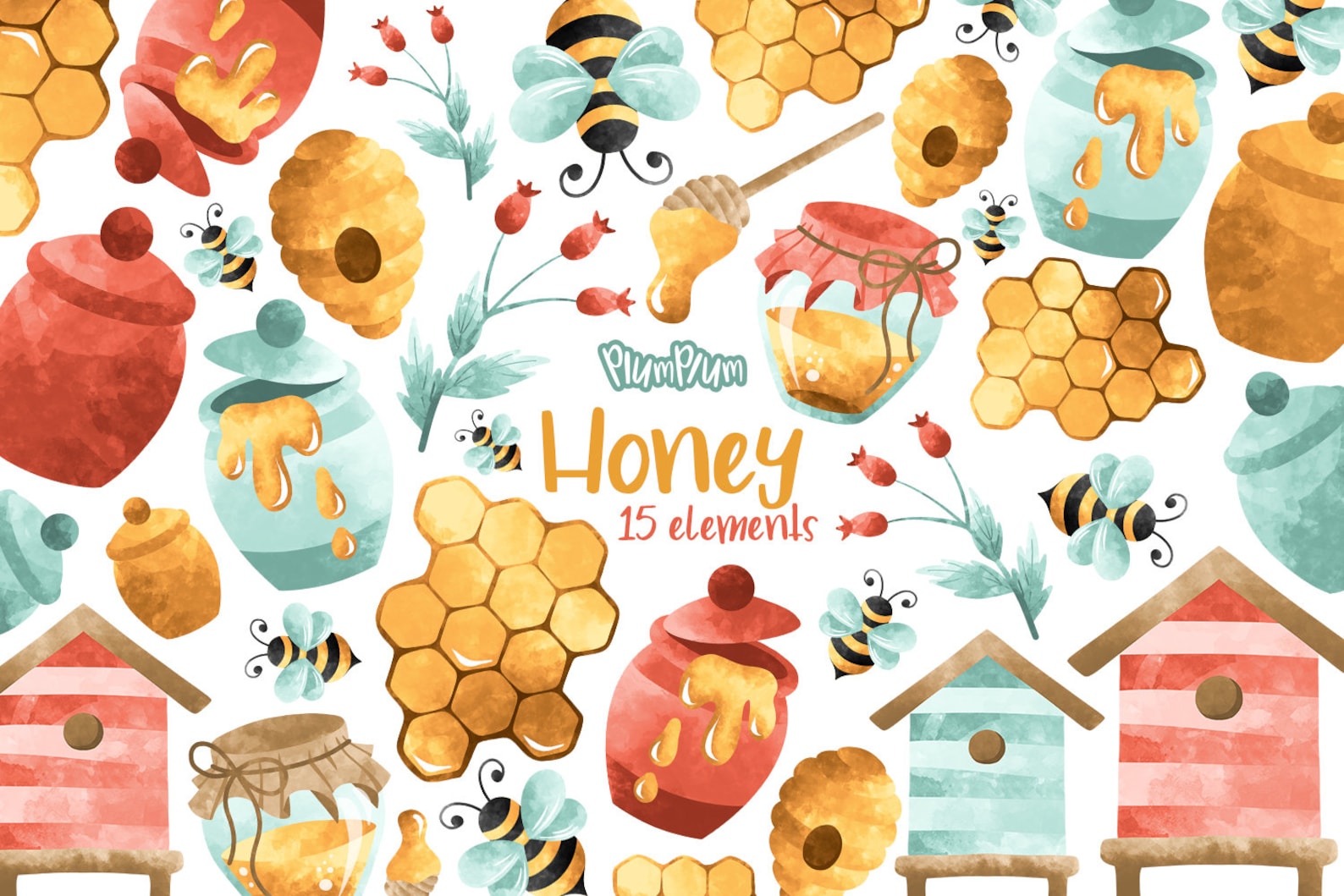 Honey Watercolor Cliparts Bees Clipart Honey Illustration | Etsy