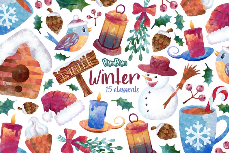 Winter Clipart Bundle, Watercolor Cliparts, Winter Cliparts, Christmas ...