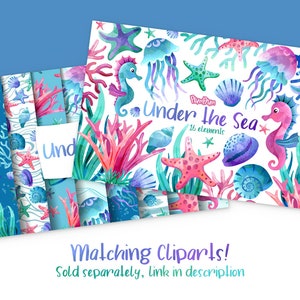 Ocean Digital Paper, Sea Life Pattern, Watercolor Sealife, Ocean ...