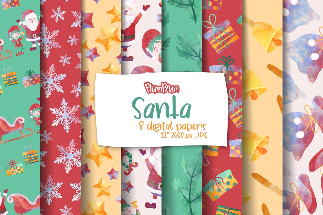 Santa Digital Papers, Christmas Patterns, Digital Background, Surface ...