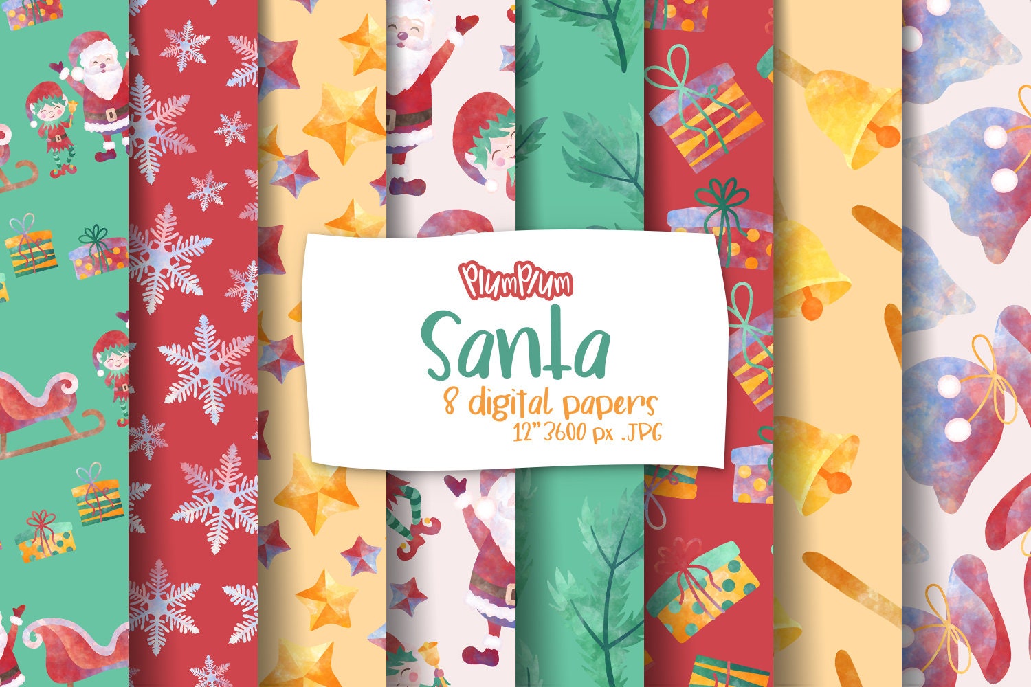 Santa Digital Papers, Christmas Patterns, Digital Background, Surface ...