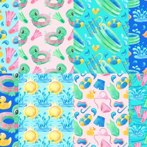 Pool Party Digital Papers, Vacation Graphics, Swimming Patterns ...