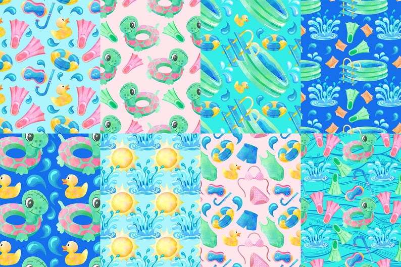 Pool Party Digital Papers, Vacation Graphics, Swimming Patterns ...