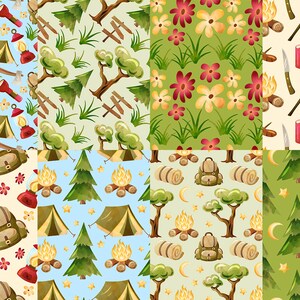 Camping Digital Papers, Camping Patterns, Camping Background, Summer ...