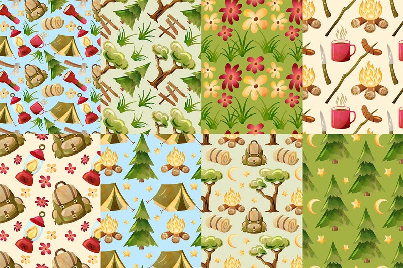 Camping Digital Papers, Camping Patterns, Camping Background, Summer ...