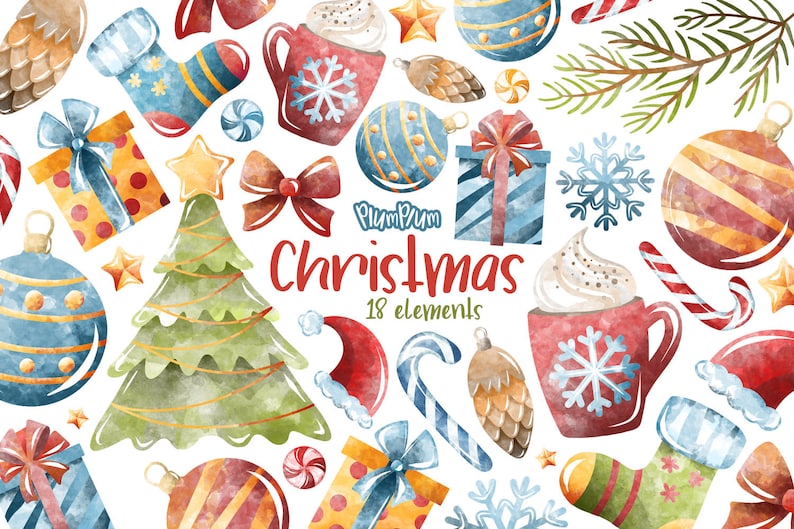 Christmas Watercolor Clipart Christmas Elements Winter - Etsy