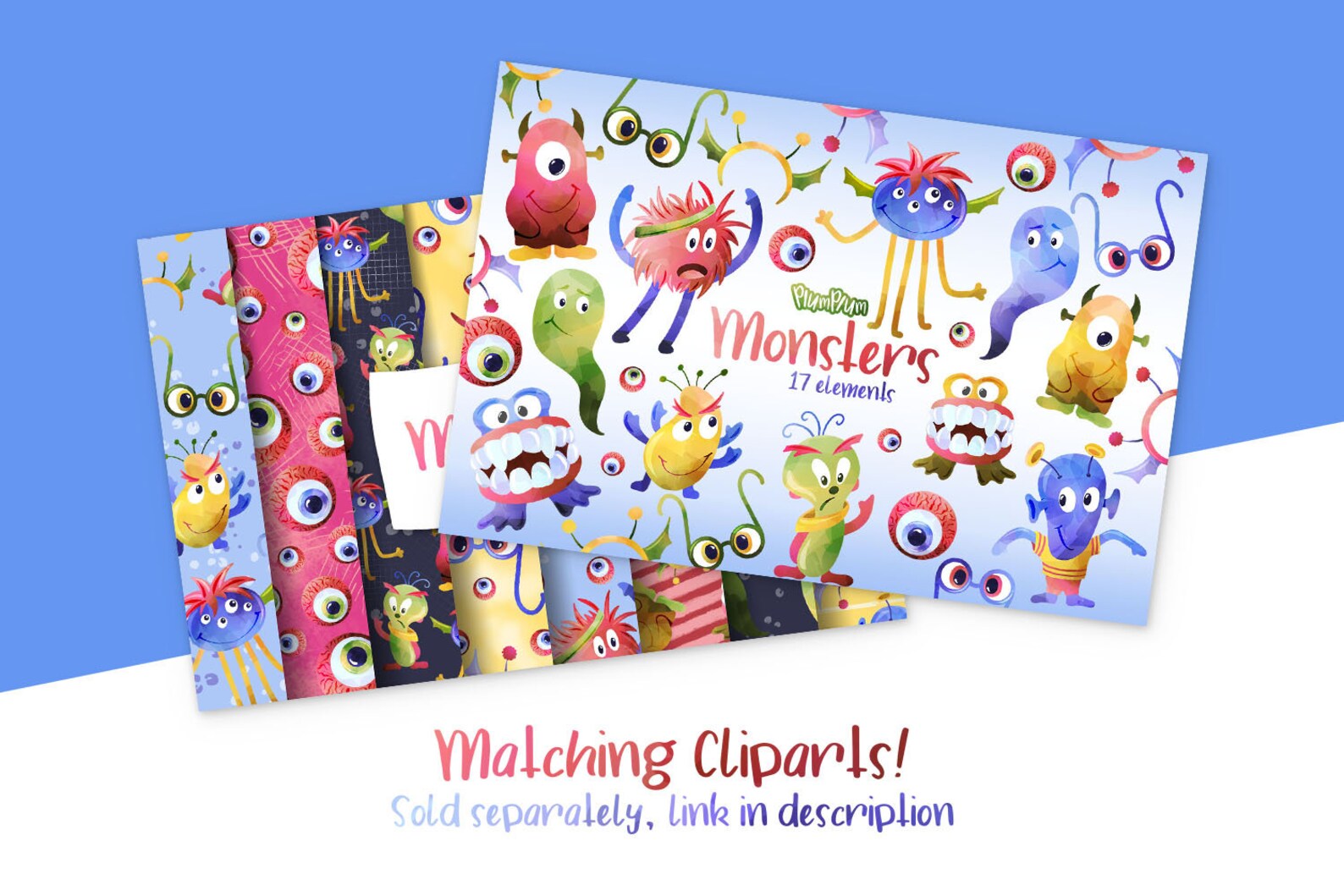 Monsters Digital Papers, Monsters Pattern, Monsters Graphics, Monster ...