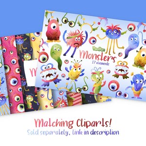 Monsters Digital Papers, Monsters Pattern, Monsters Graphics, Monster ...