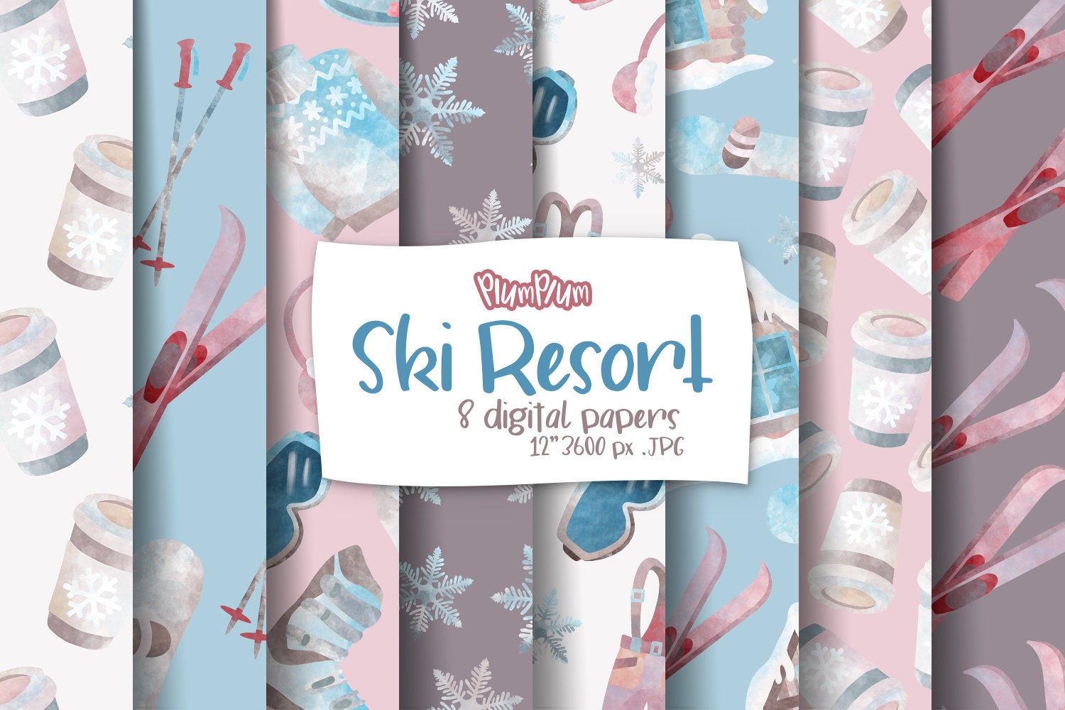 Skiing Digital Papers Winter Digital Winter Patterns Skiing | Etsy