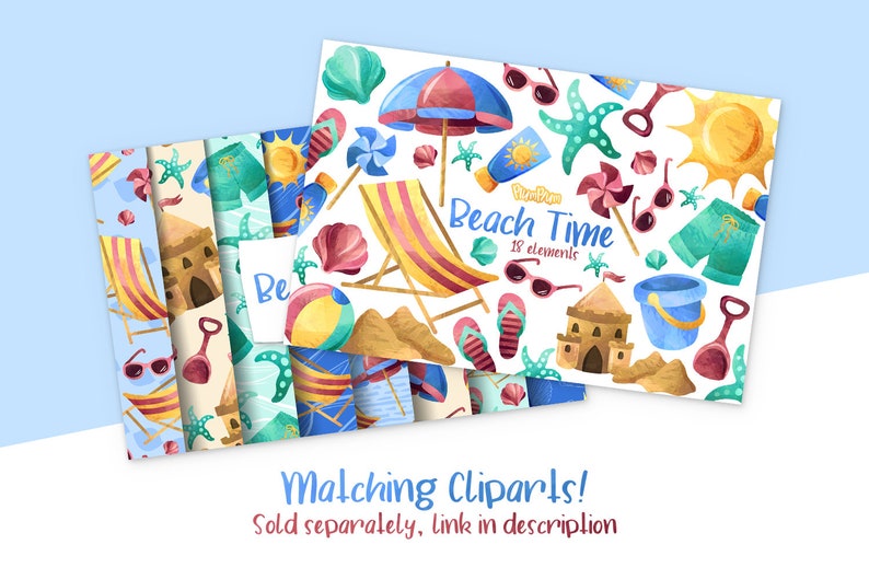 Beach Digital Paper, Summer Pattern, Summer Graphics, Vacation Digital ...