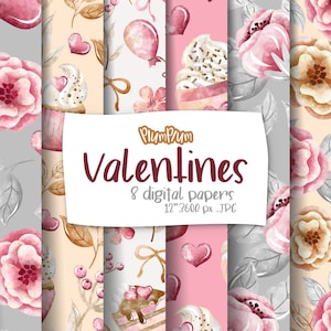 Valentines Digital Papers, Watercolor Patterns, Valentines Patterns ...