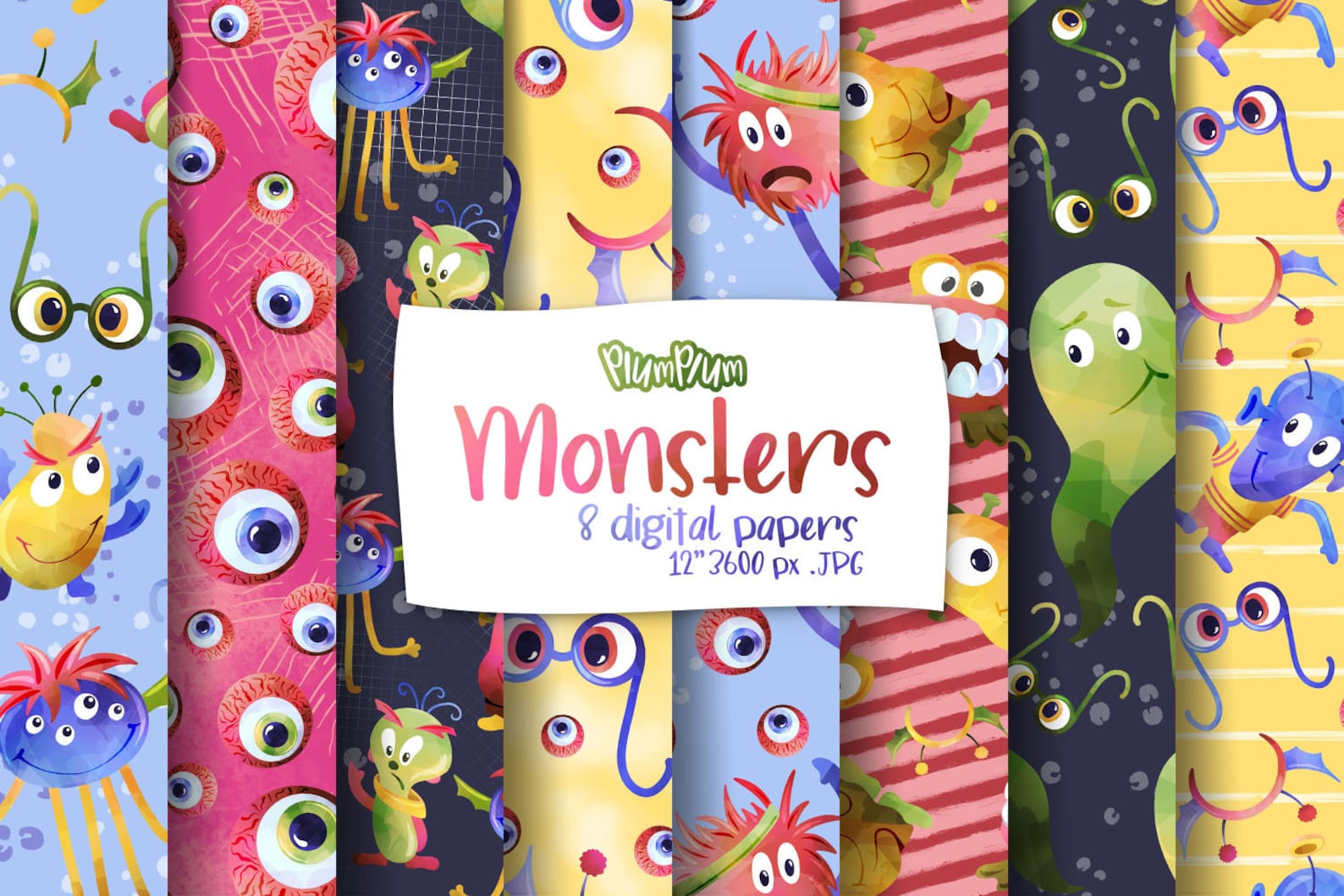 Monsters Digital Papers, Monsters Pattern, Monsters Graphics, Monster ...