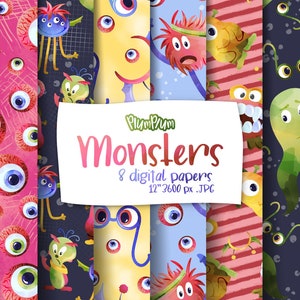 Monsters Digital Papers, Monsters Pattern, Monsters Graphics, Monster ...