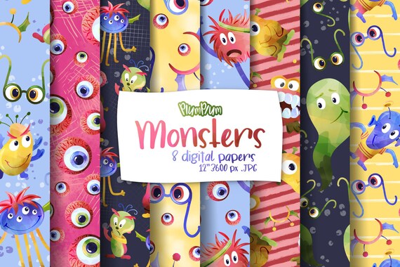 Monsters Digital Papers Monsters Pattern Monsters Graphics | Etsy